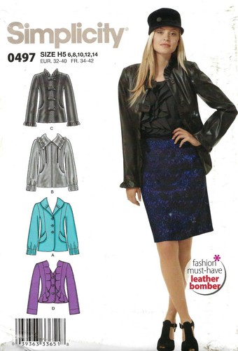 Simplicity 0497 Leather Bomber Jacket + More Styles Sz 6-14 UNCUT ...