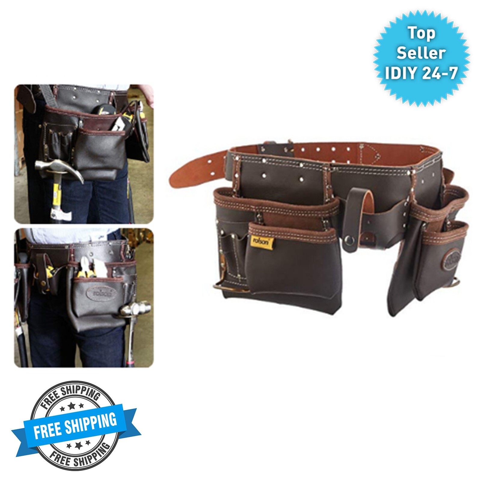 Rolson Leather Tool Pouch 10 Pocket Oil Tan Double Tool Belt | eBay UK