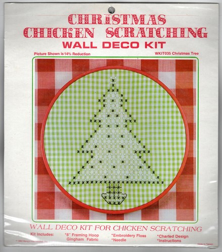 Vintage Christmas Chicken Scratch Embroidery Kit Hoop Gingham Fabric ...