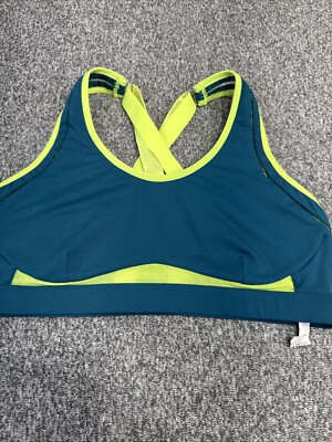 Fabletics sports bra XXL DD Teal/Green Neon Yellow Strappy Back | eBay