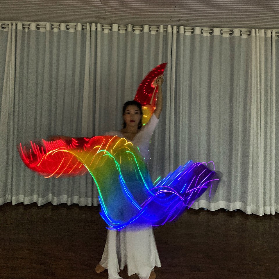 1Pair Belly Dance Led Fan Veil 1.8 Long Bamboo Fans Veil Silk Fan for ...