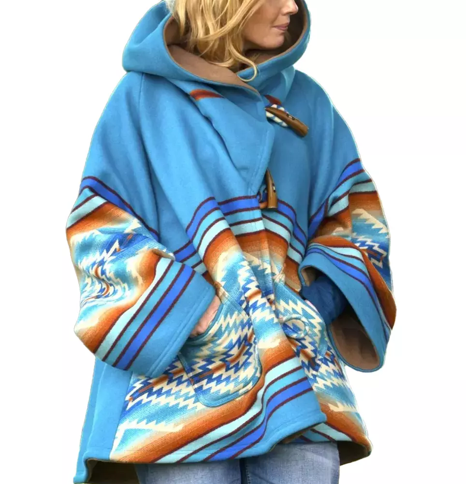 Women Wool Fleece Coat Claw Button Hooded Jacket Poncho Overcoat Warm ...