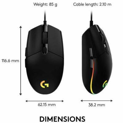 Logitech LIGHTSYNC RGB Wired Gaming Mouse - Black (G203) -[SR ...