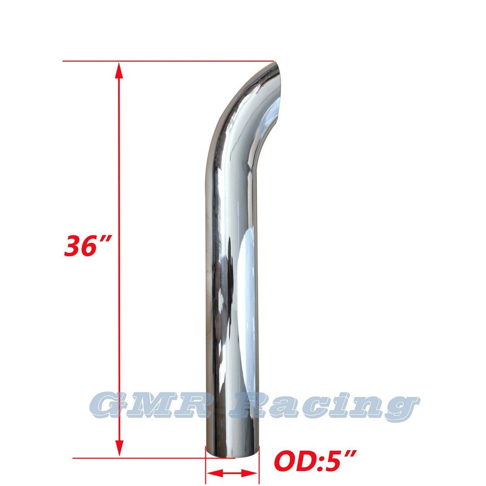 2PCS 5" OD x 36"Length Curved Chrome Exhaust Stack Pipe Tailpipe Semi ...