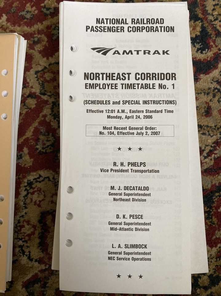 Amtrak Employee Timetable No 1, 4/24/2206 with GO’s 102 104, 105 | eBay