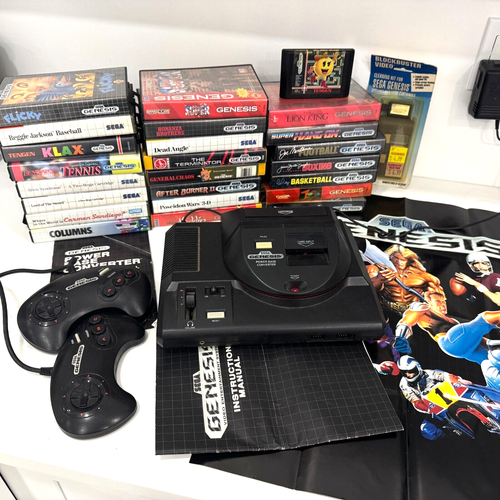 SEGA Genesis 1 + Power Base Converter + 24 Games in Box, 2 Controllers ...