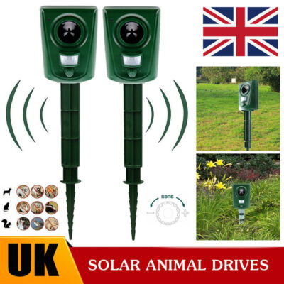 2x Battery Ultrasonic Garden Deterrent Repeller Animal Bird Cat Scarer ...