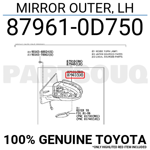 879610D750 Genuine Toyota MIRROR OUTER, LH 87961-0D750 | eBay