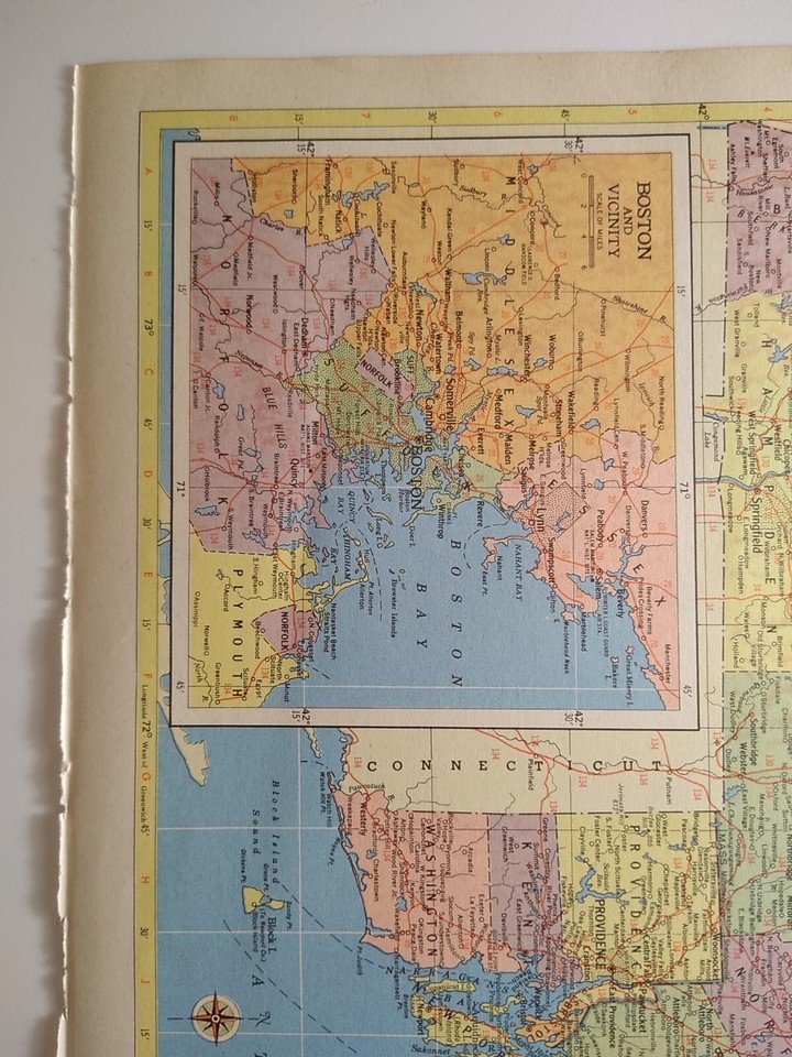 1955 Antique MASSACHUSETTS Atlas Map - MCM Hammond's New Supreme World ...