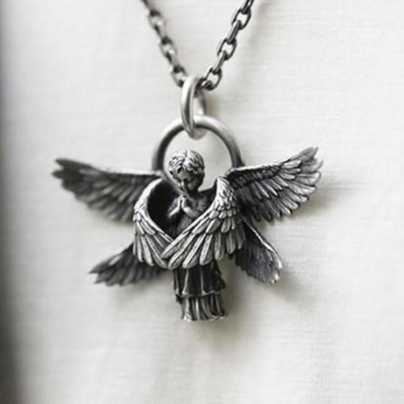 Classic Angel Pendant Necklace Handmade Seraphim Pray Pendant Long ...