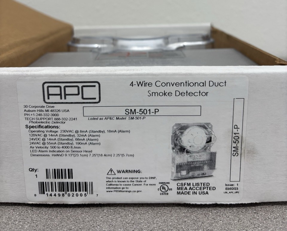 NEW Open Box APC SM-501-P, 4-Wire Smoke Detector, Plastic, 2-1/4” H | eBay