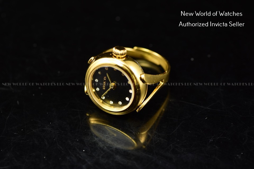 Invicta Mini Angel Women's Quartz Crystal Accented Ring 18mm Black Dial ...