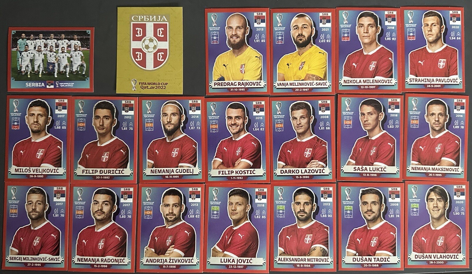 Panini Qatar 2022 World cup SERBIA SRB Stickers set Rare RED Parallel ...