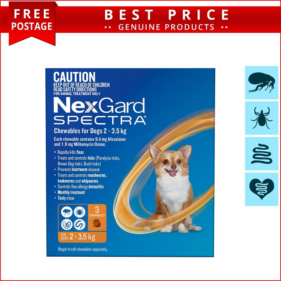 NEXGARD SPECTRA for All Sizes Dogs 3 Doses Flea Heartworm Tick and Worm ...