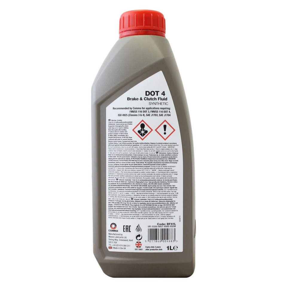 Comma DOT 4 Brake & Clutch Fluid Fully Synthetic Suitable For ABS 1L 1 ...