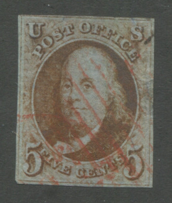 1847 United States 5¢ Benjamin Franklin Postage Stamp #1b Used ...