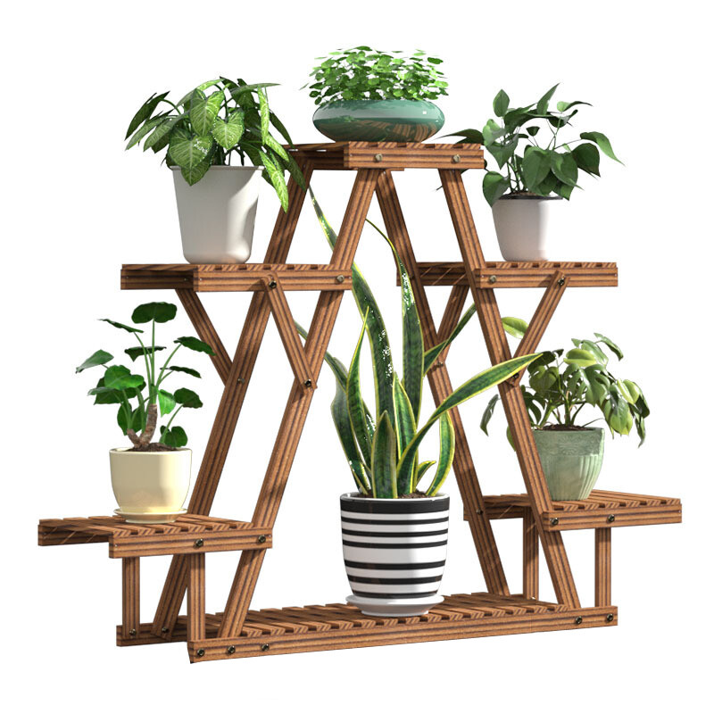 A Style Wood Corner Plant Stand Triangle Outdoor Flower Rack Living ...
