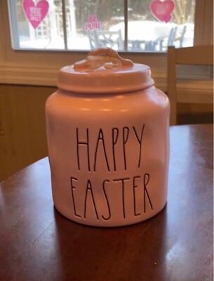 8" RAE DUNN Chubby Pink "HAPPY EASTER" CANISTER COOKIE JAR ~ New | eBay