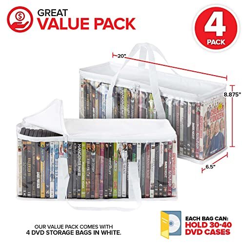 Stock Your Home DVD Storage Bags (Set of 4) Media Organizer Bag for ...