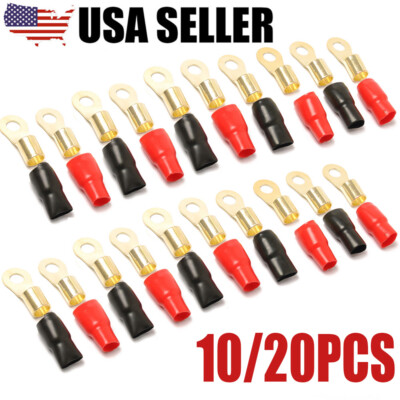 4 Gauge Gold Ring Terminal 10/20PCS 4 AWG Wire Crimp Cable- Black/Red ...