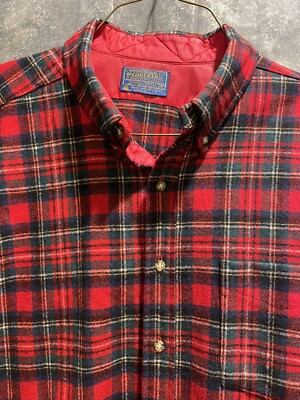 Vtg Men's Pendleton Virgin Wool Red Long Sleeve Plaid Button Shirt Size ...