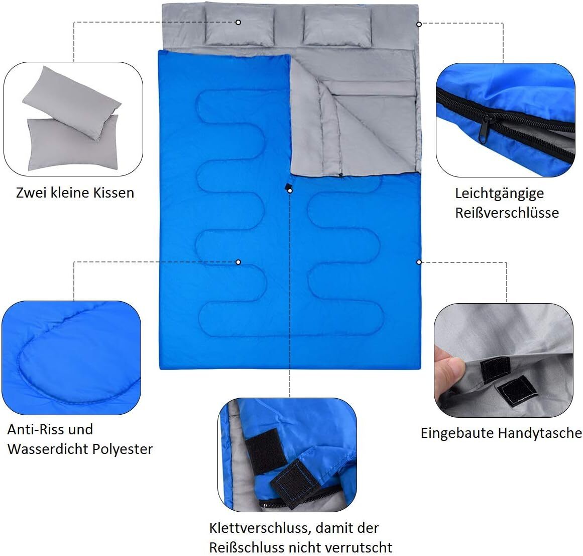 2in1 Doppelschlafsack 220x150cm Deckenschlafsack 2 Personen Schlafsack ...