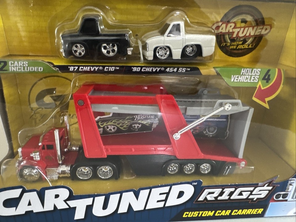 Car Tuned Rigs Custom Car Carrier w/ 2 Cars ‘87 Chevy C10 & ‘90 Chevy ...