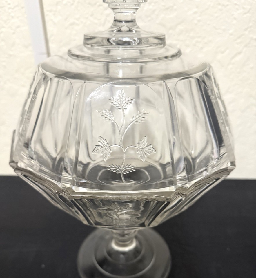 Antique EAPG Bryce Higbee Glass Sprig / Indian Tree Covered Compote ...
