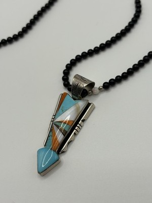 Native American Sterling Silver Arrowhead Inlay Pendant Necklace ...