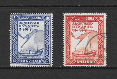 ZANZIBAR SCOTT 218 - 219 USED - 1944 200th ANNV. OF THE AL BUSAID ...
