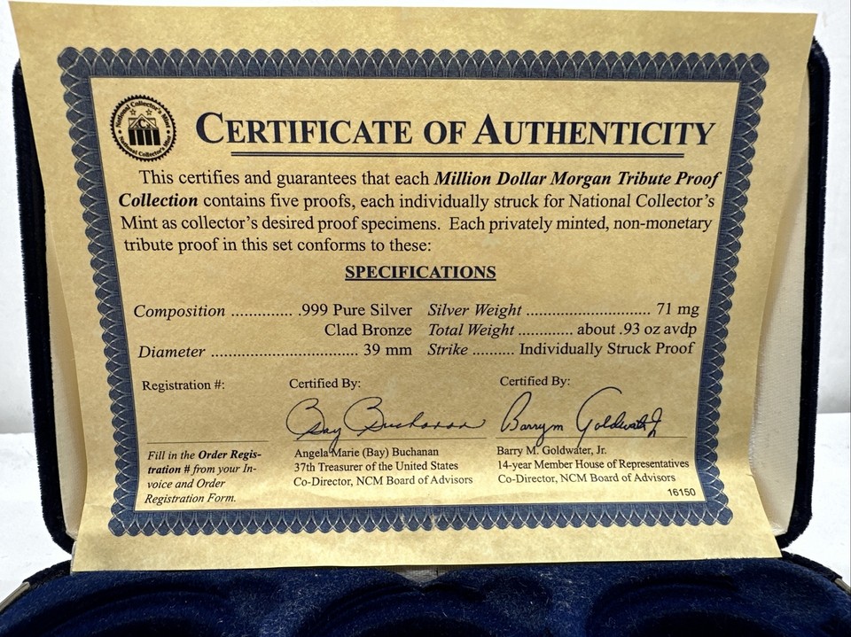 Nat'l Collector Million Dollar Morgan Collection Proof Copies Set W ...