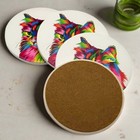 Set of 4 Ceramic Round Rainbow Cat Coasters Drinks Table Coaster Cork ...