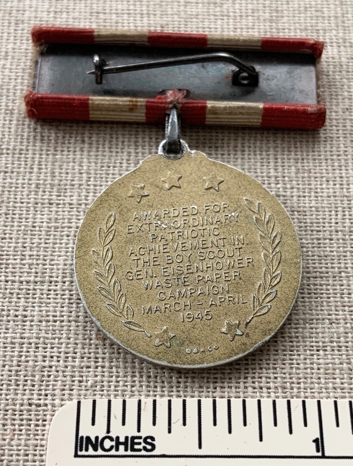 VTG 1945 WAR SERVICE Boy Scout Paper Campaign MEDAL Pin BSA General ...
