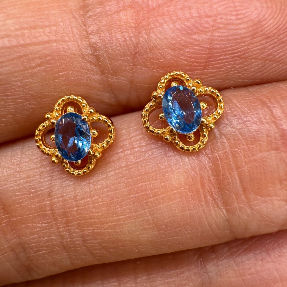 925 Sterling Silver Earrings 4x3mm Natural Blue Zircon Gemstone Flower ...