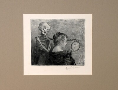 RADIERUNG THOMA MEMENTO MORI TOD UND FRAU MIT SPIEGEL SIGNIERT ...