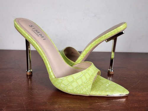 SIMMI London Apple Green Patent Croc Print Metal Toe Cap Stiletto Mules ...