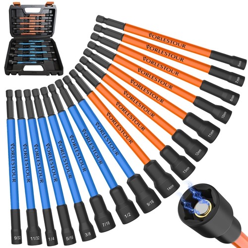 16PCS Magnetic Nut Driver Set for Impact Drill, 6 Inch Extra Long Nut ...