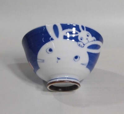 Minoyaki lightweight porcelain Japanese style parent and child rabbit ...