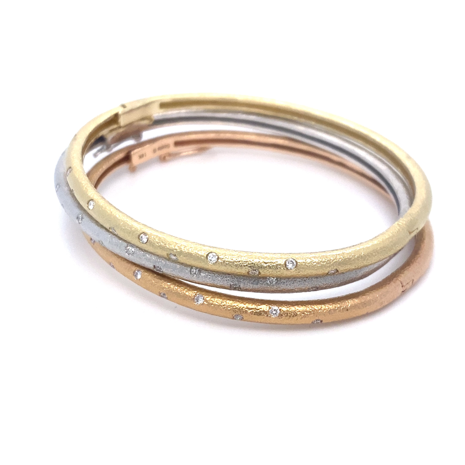 14k Gold Hammered rose gold Hinged Bangle Bracelet With 0.18 Ct. HSI ...