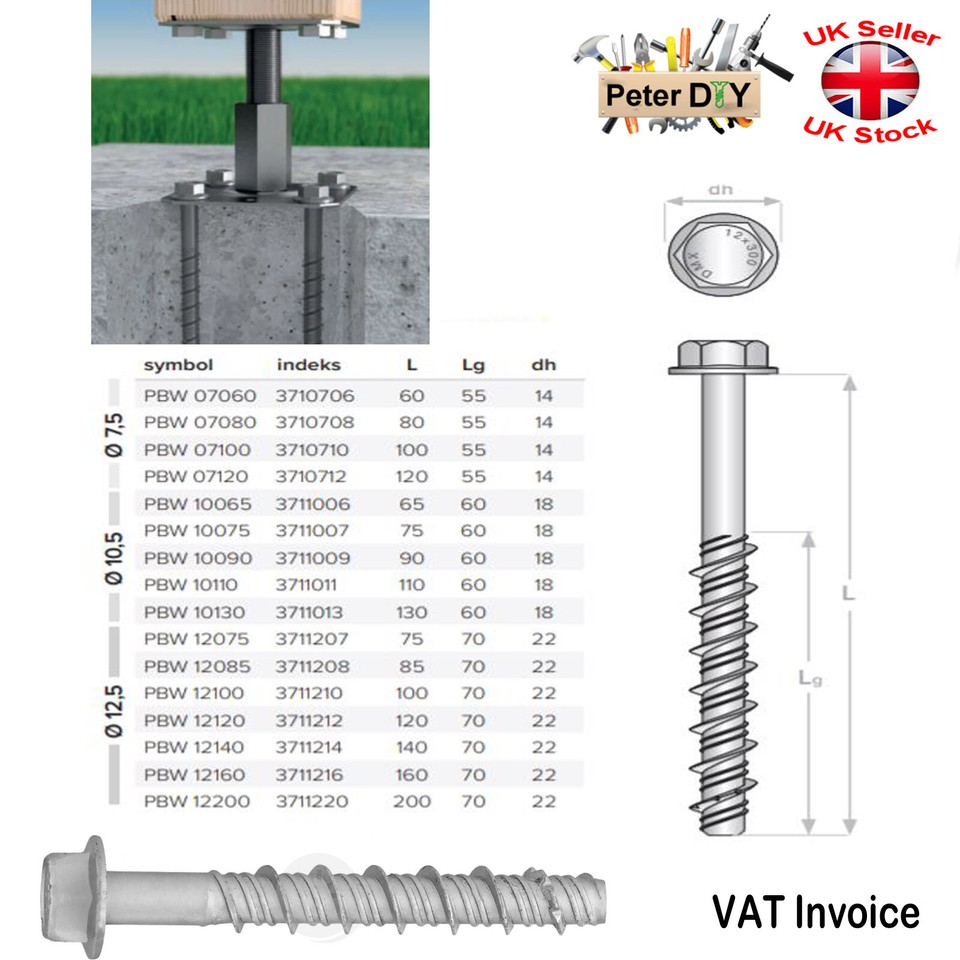 TEMPERED SCREWS FOR CONCRETE Masonry HEX Fixing Screw For Post Supports ...