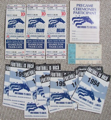 1994 Baltimore Colts Stallions CFL Schedules, Ticket Stubs Canadian ...