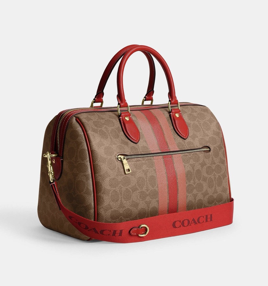 NWT Coach Rowan Large Satchel Bag in Signature Canvas With Stripes ...