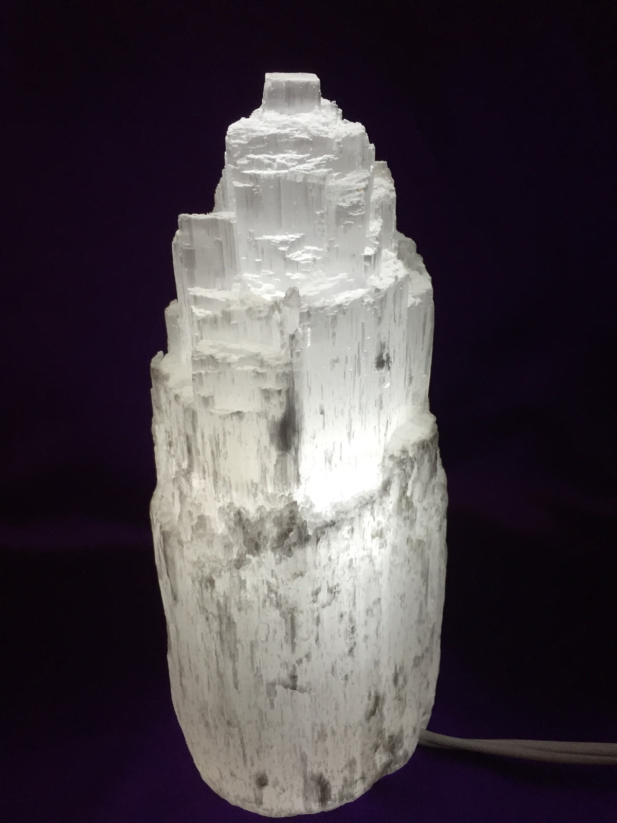 Medium Selenite Lamp And Cord LED White Selenite Tower Lamp Reiki Heal ...