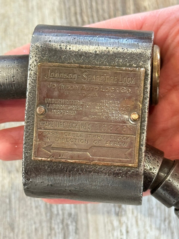 Vintage Antique Johnson Auto Lock Spare Tire Lock W/ Cable 1920-1922 No ...