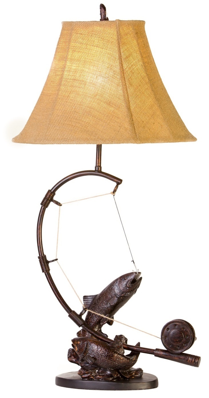 Fly Rod Trout Fish Table Lamp Fishing Rustic Cabin Lake Lodge Decor | eBay