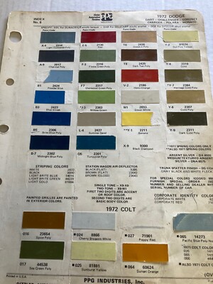 1972 DODGE AUTOMOTIVE P.P.G., DITZLER Exterior Paint Color Chip ...