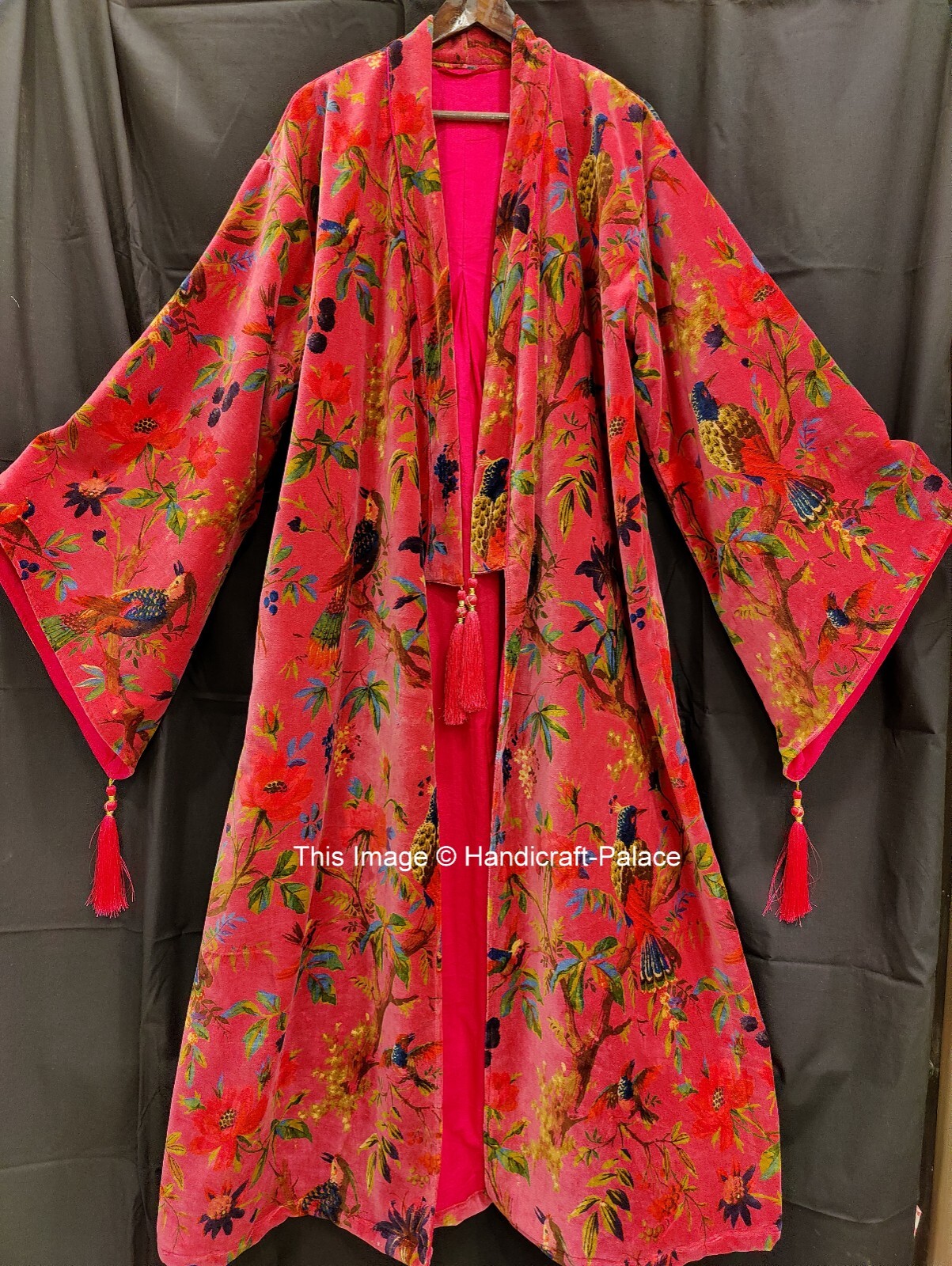 OFMD Pink Bird Velvet Banyan Fabric Kimono Original OFMD Break Up Robe ...