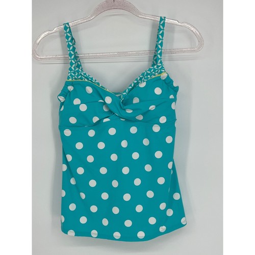 Athleta Polka Dot Tankini Swim Top Twist Front Shelf Bra Turquoise Size ...