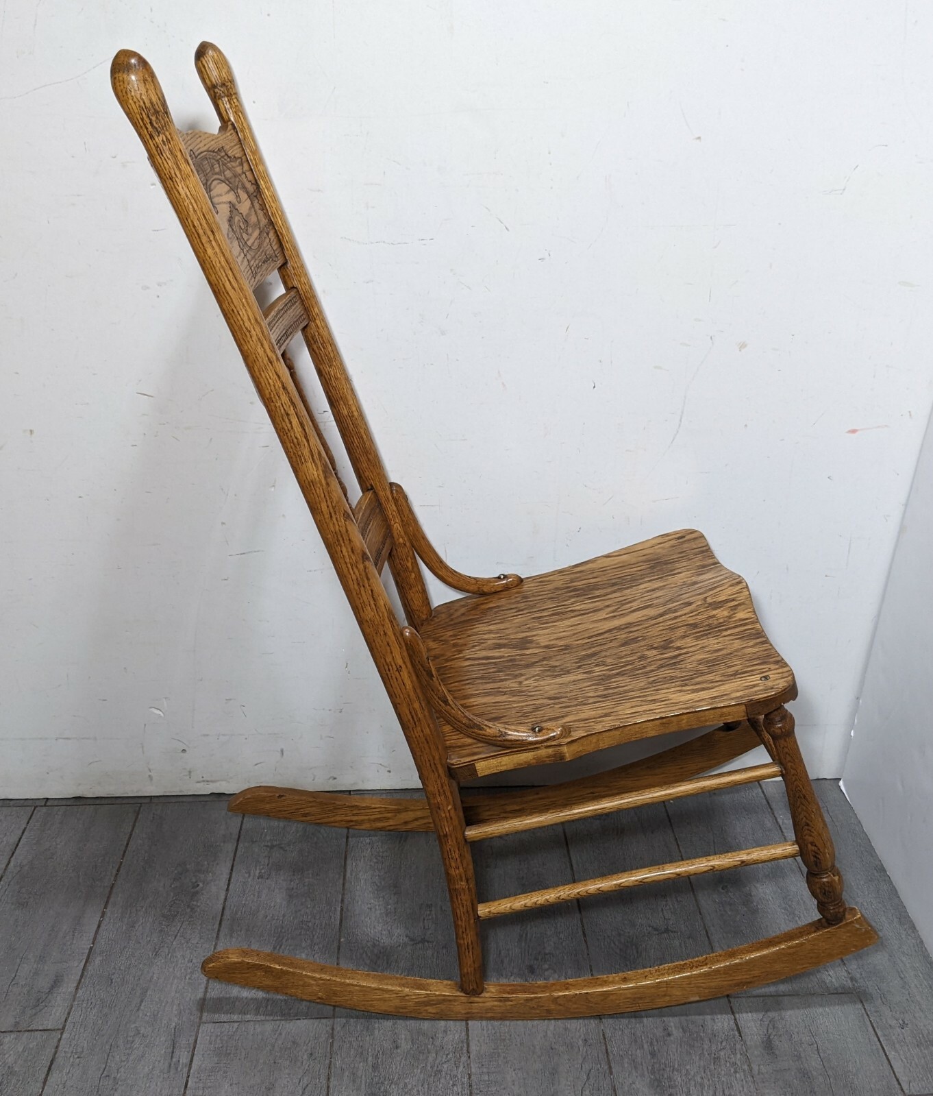 Antique Victorian Pressed Back Carved Oak Wood Rocking Chair Spindles ...