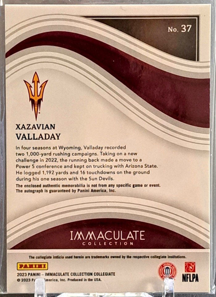 Xazavian Valladay RC Auto/Tri-color Jersey 2023 Panini Immaculate SSP ...